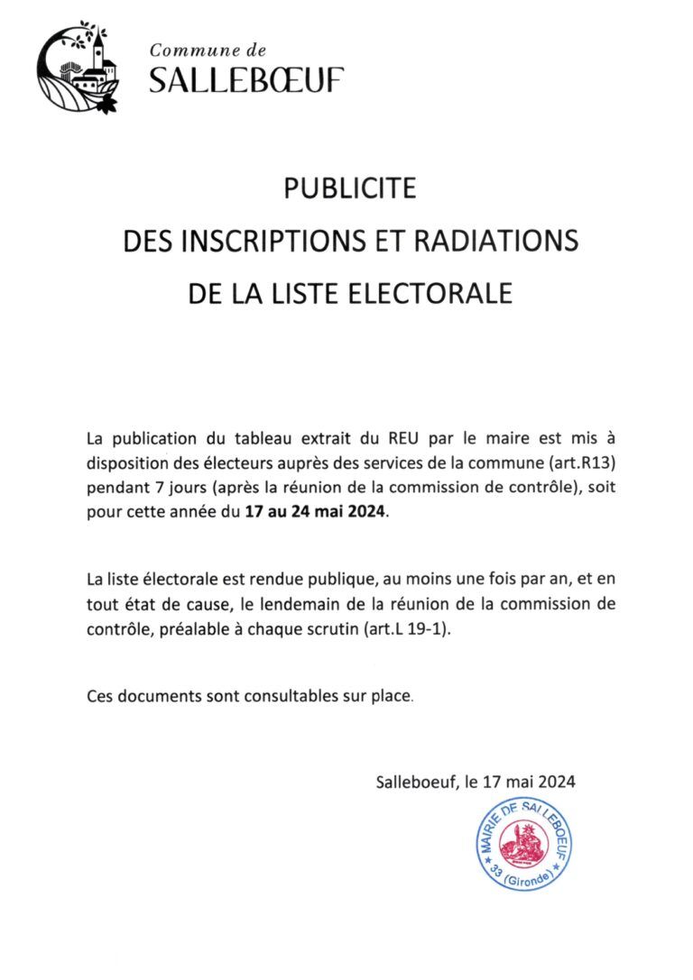 INSCRIPTIONS ET RADIATIONS DE LA LISTE ÉLECTORALE